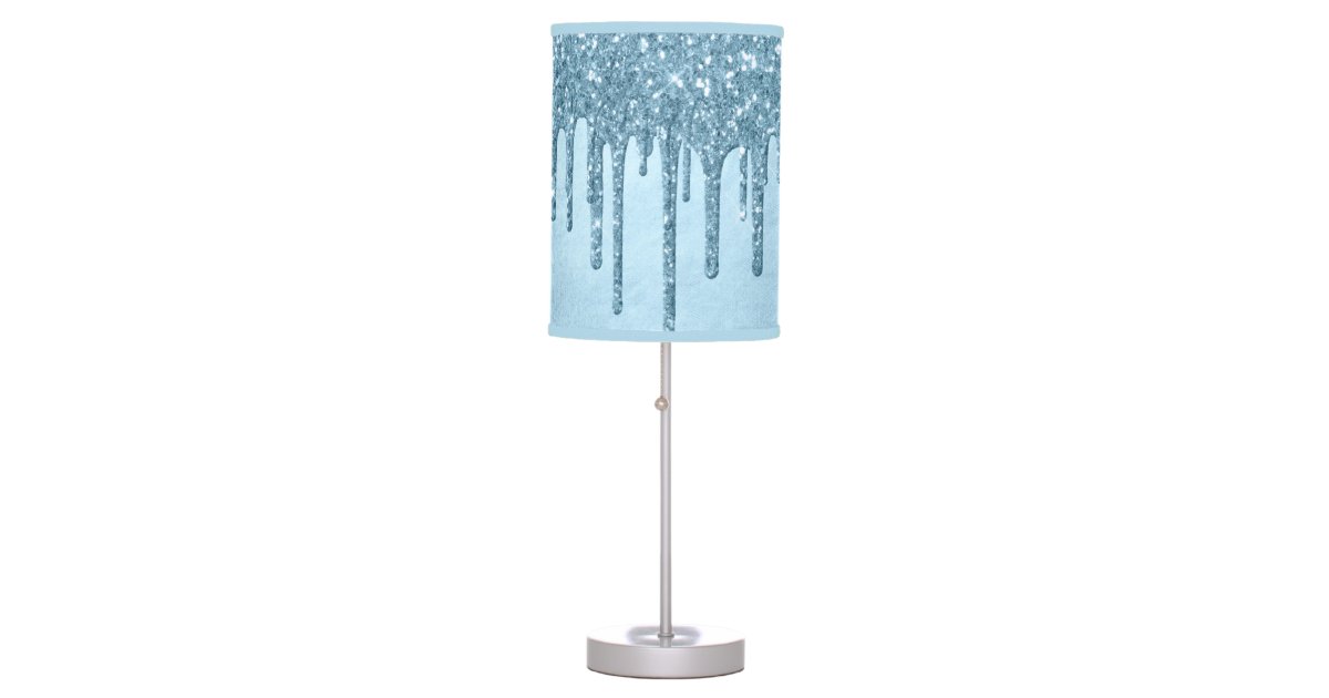 Dripping Ice Glitter | Blue Faux Sparkle Metallic Table Lamp | Zazzle