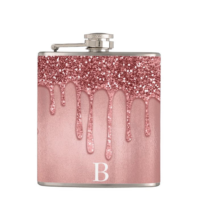 Dripping in Rose Gold Glitter Pretty Pink Drips Flask | Zazzle