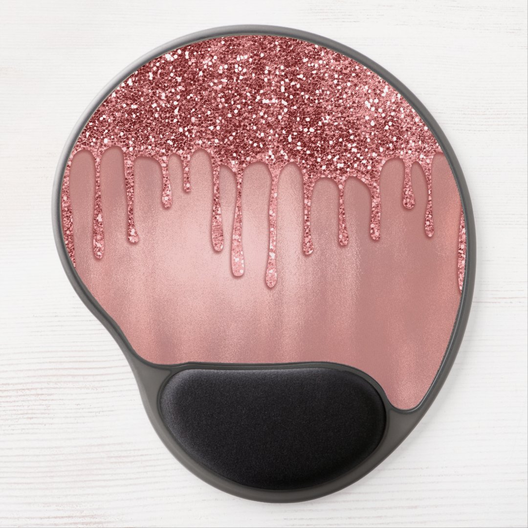 Dripping in Rose Gold Glitter Pretty Pink Drips Gel Mouse Pad | Zazzle