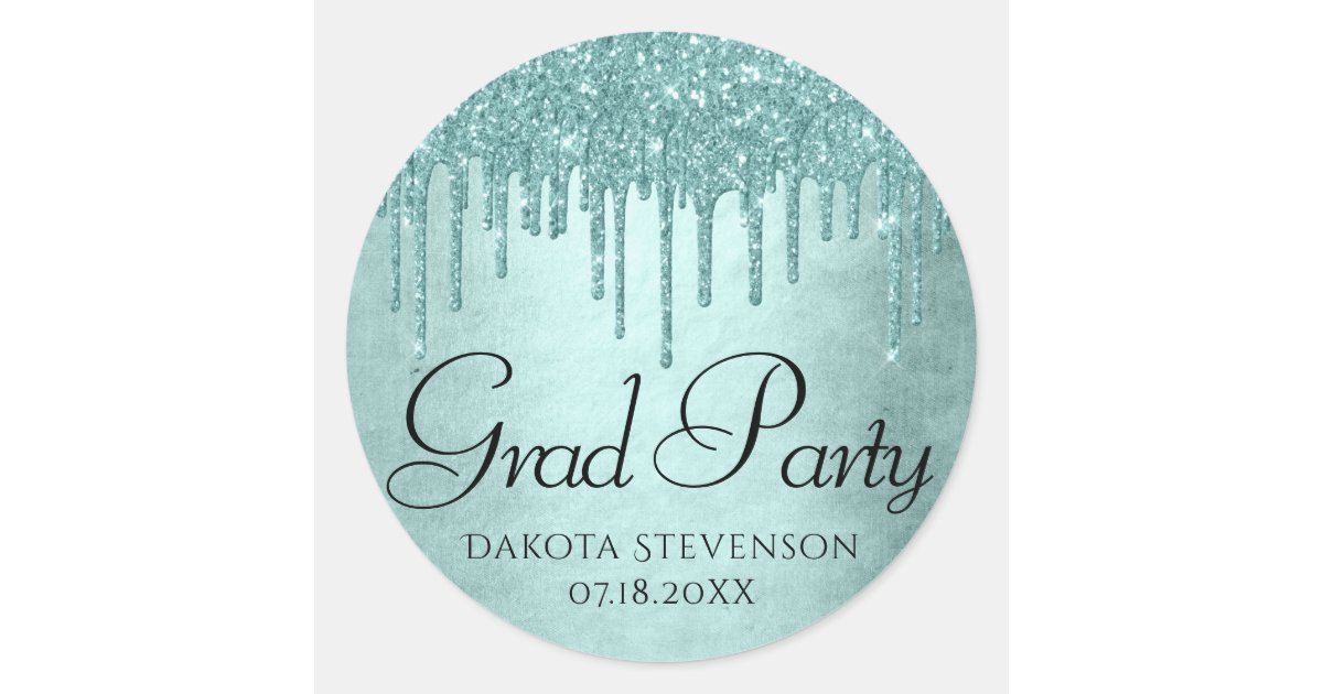 Dripping Mint Glitter | Aqua Teal Icing Graduation Classic Round ...