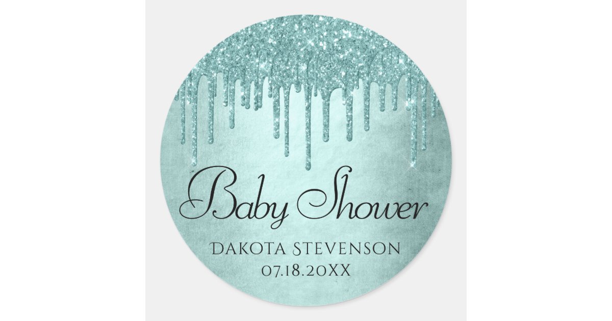 Dripping Mint Glitter | Aqua Teal Melting Shower Classic Round Sticker ...