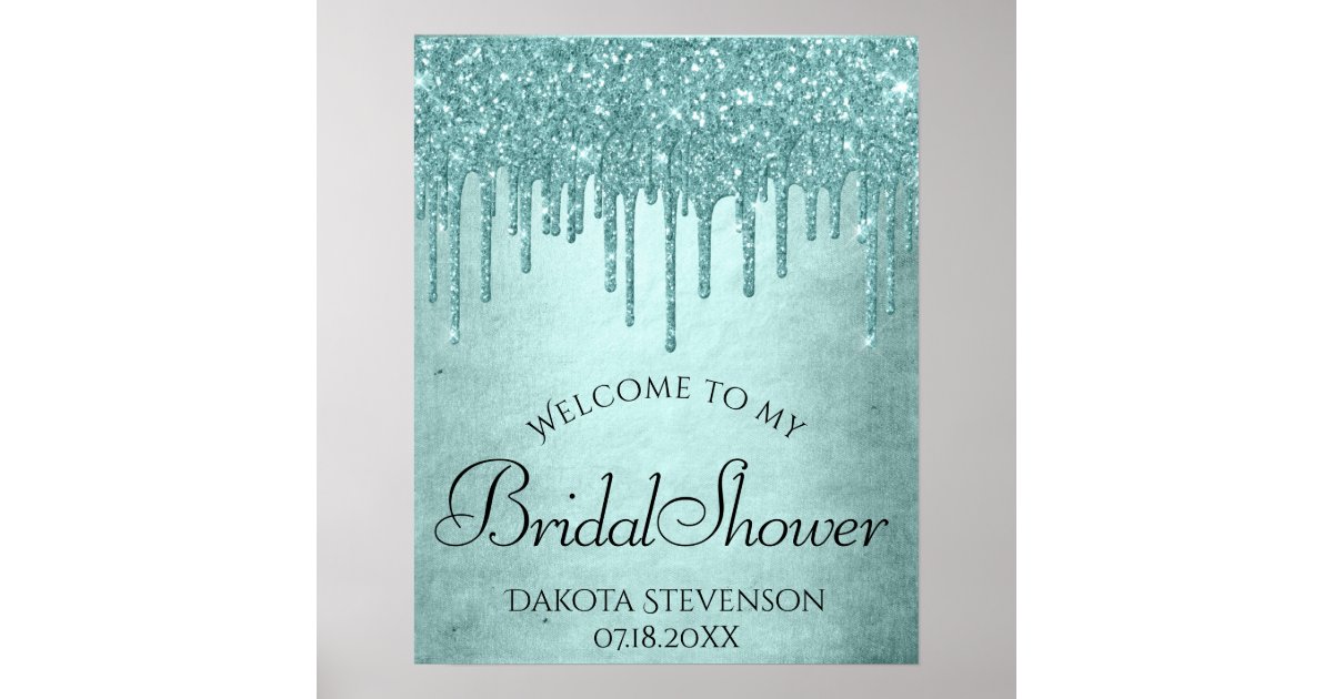 Dripping Mint Glitter | Aqua Teal Melting Shower Poster | Zazzle