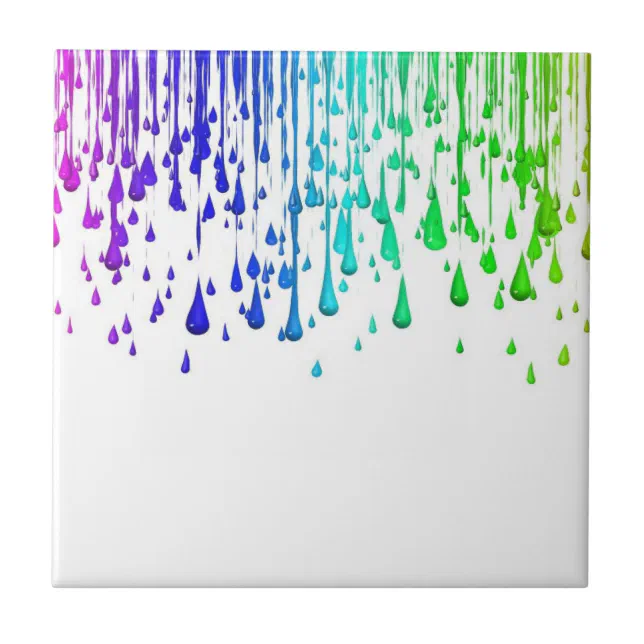 Dripping Paint Accent Tile Rainbow Colors | Zazzle