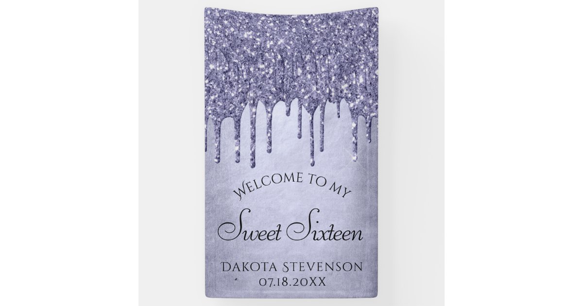 Dripping Purple Glitter | Lavender Sweet Sixteen Banner | Zazzle