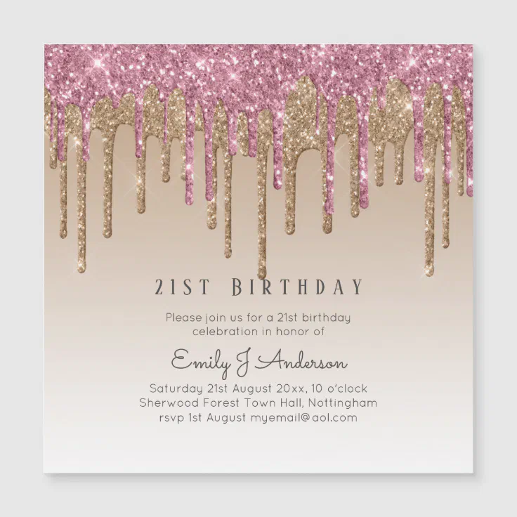 Dripping Rose Gold Glitter 21st BIRTHDAY Pink | Zazzle