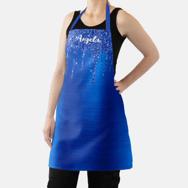 Dripping Royal Blue Glitter Glam Personalized Apron | Zazzle