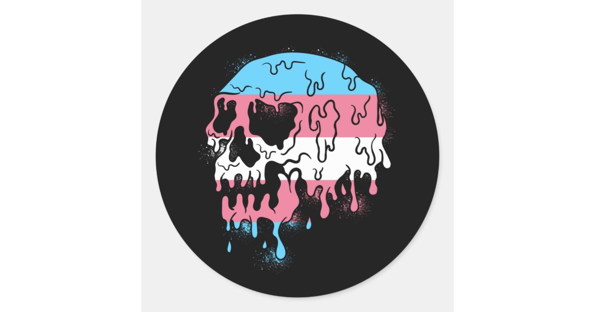 Dripping Trans Pride Skull Transgender LGBT Classic Round Sticker | Zazzle