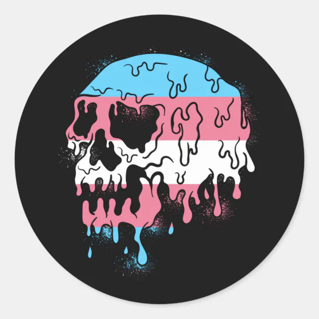 Dripping Trans Pride Skull Transgender LGBT Classic Round Sticker | Zazzle