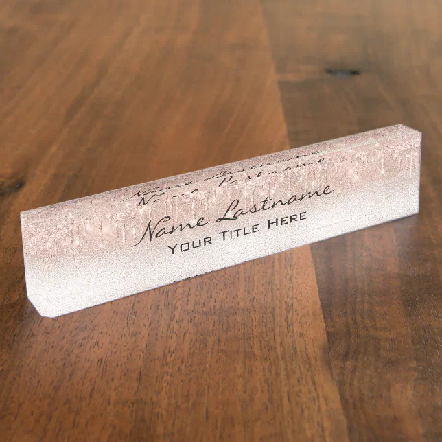 Drips Glitter Effect Rose Esthetician Beauty Spark Desk Name Plate | Zazzle