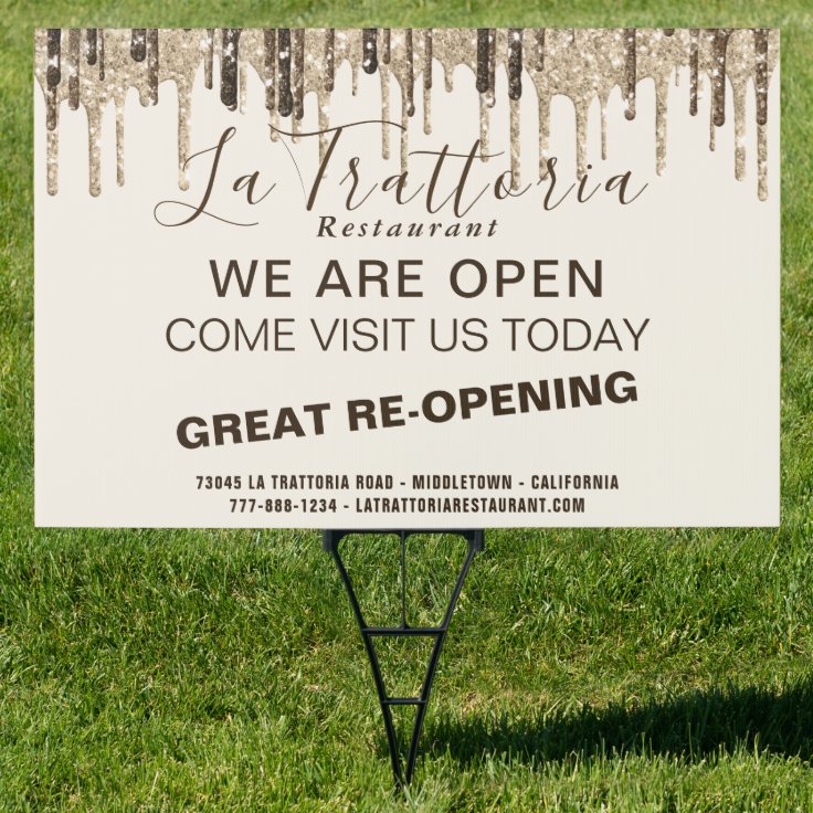 Drips Spark Glitter Open Every Day Restaurant Yard Sign | Zazzle