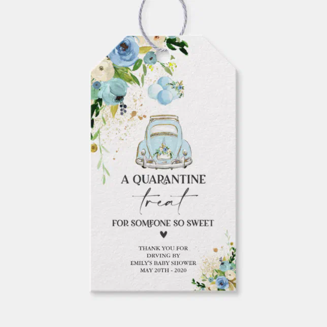 Drive By Baby Shower Favor Tag Blue Floral | Zazzle