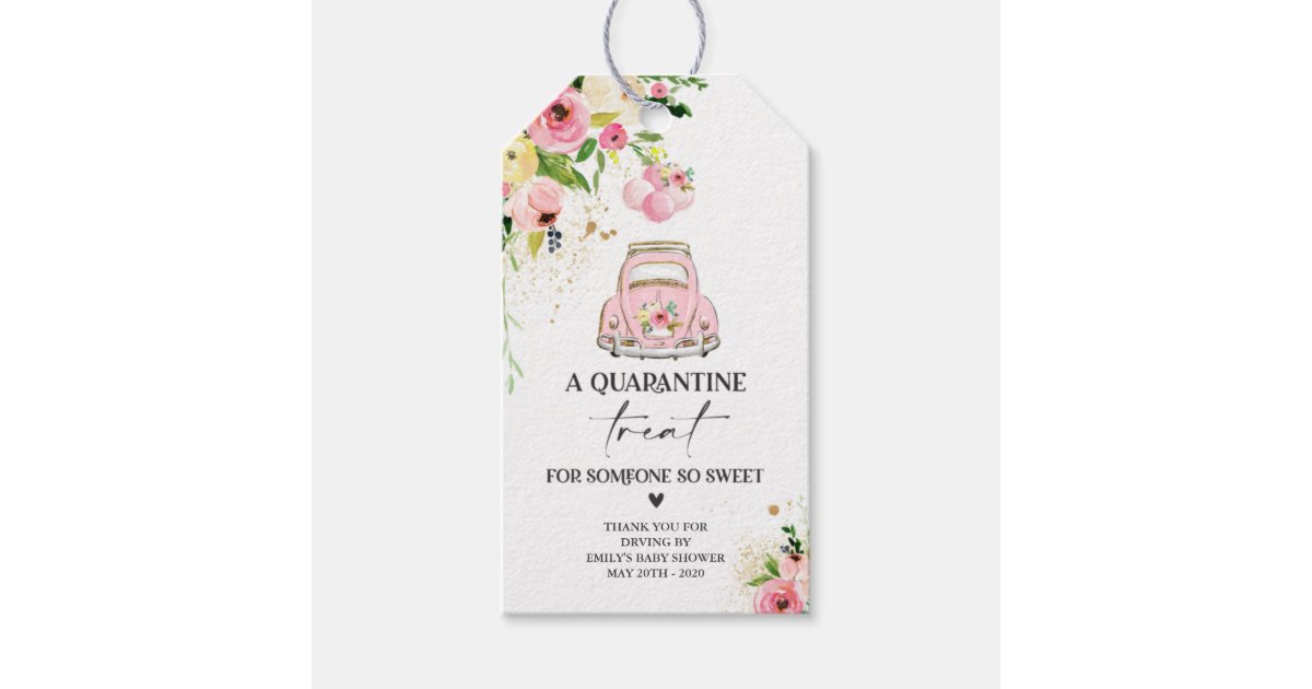 Drive By Baby Shower Favor Tag Pink Floral | Zazzle
