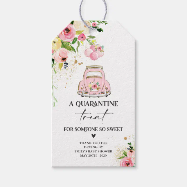 Drive By Baby Shower Favor Tag Pink Floral | Zazzle