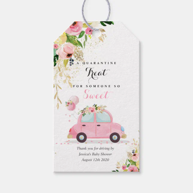 Drive By Baby Shower Favor Tag Pink Floral | Zazzle