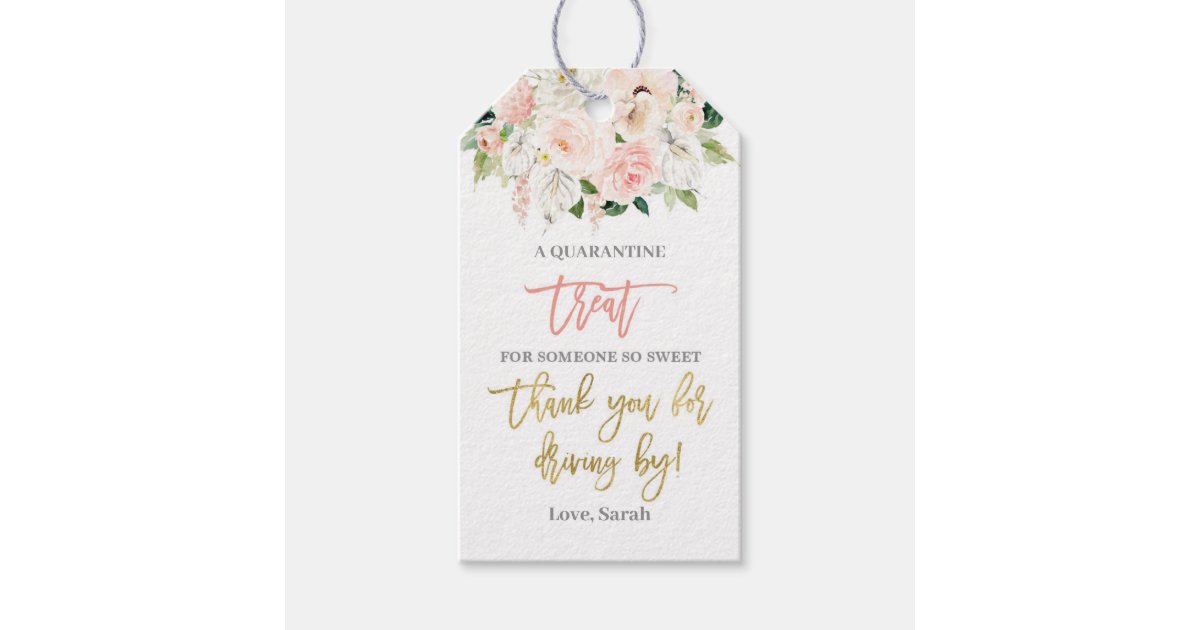 Drive by baby shower pink floral gift tags | Zazzle