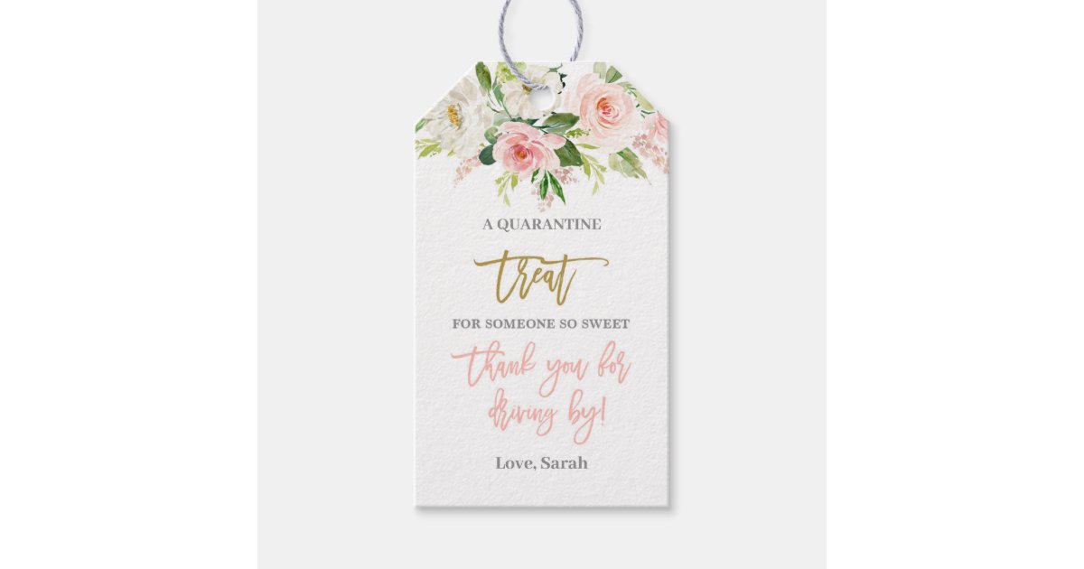 Drive by baby shower pink floral gift tags | Zazzle