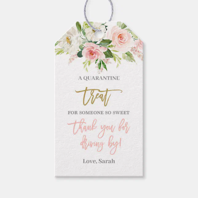 Drive by baby shower pink floral gift tags | Zazzle