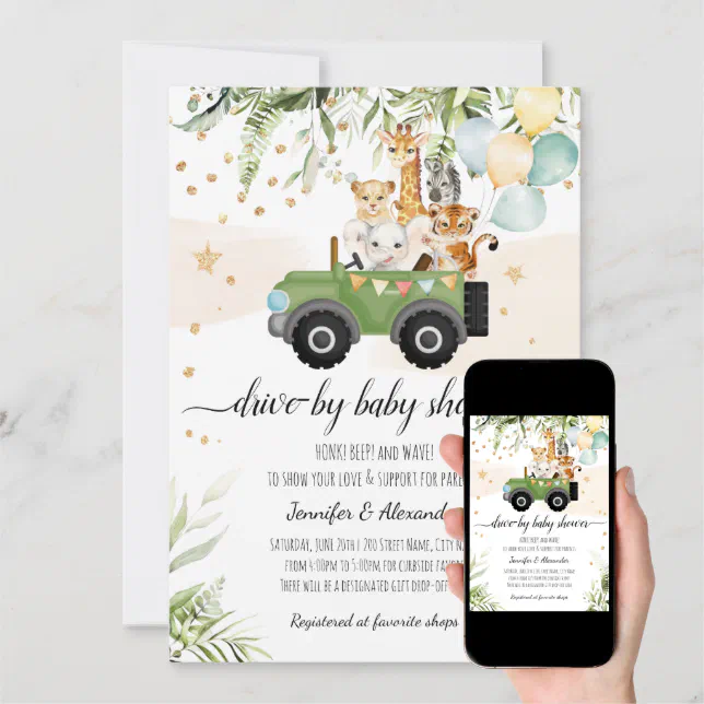 Drive by Baby Shower Safari Animal Social DIstance Invitation | Zazzle