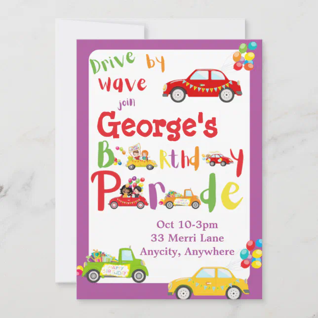 Drive by Birthday Different Design Invitation Card | Zazzle