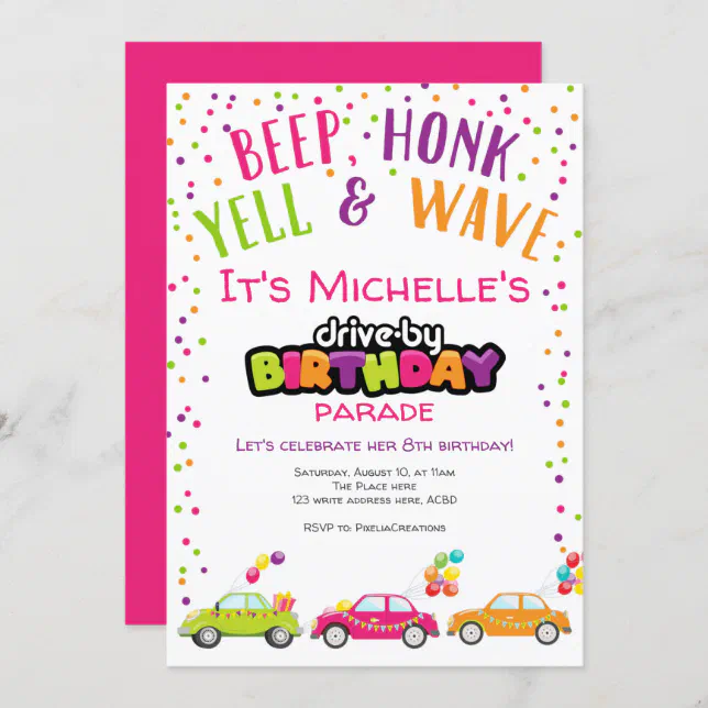 Drive by Birthday Parade, Girl birthday Invitation | Zazzle