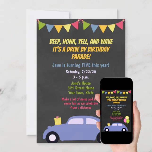 Drive By Birthday Parade Invitation | Zazzle