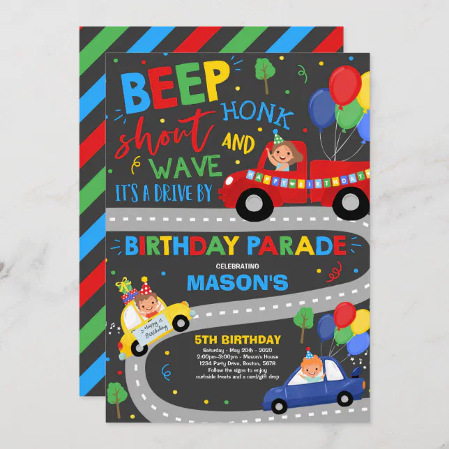 Drive By Birthday Parade Invitation Blue Parade | Zazzle