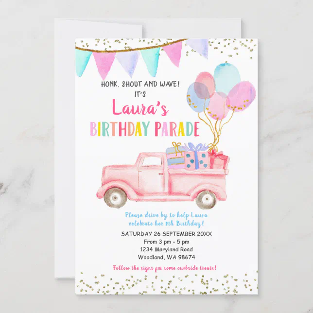 Drive by Birthday parade Invitation for girl | Zazzle