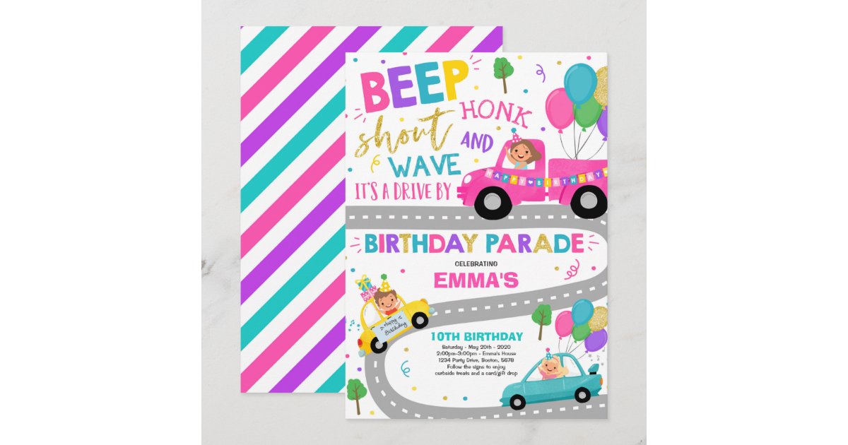 Drive By Birthday Parade Invitation Pink Parade | Zazzle