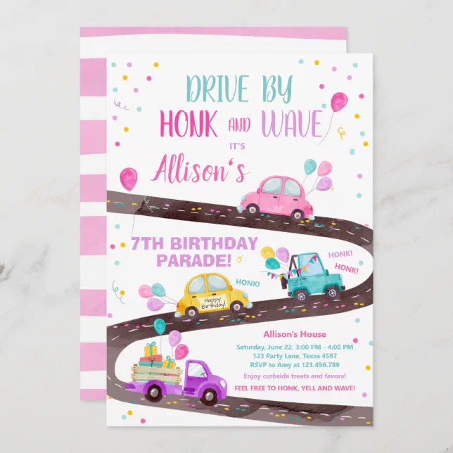 Drive By Birthday Parade Party Pink Drive Through Invitation | Zazzle