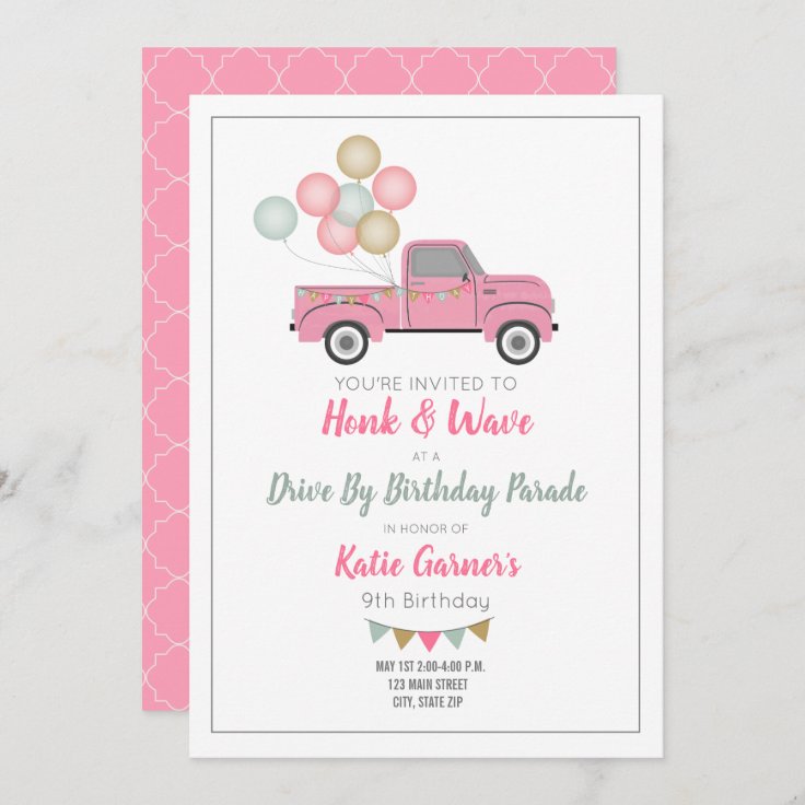 Drive By Birthday Parade Social Distancing Party Invitation | Zazzle