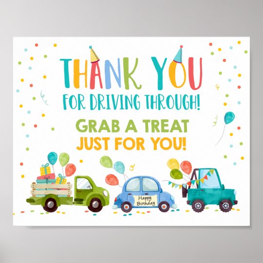 Drive By Birthday Party Boy Sign Grab a Treat | Zazzle.com
