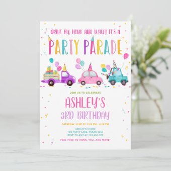 Drive By Birthday Party Parade Pink Drive Through Invitation | Zazzle