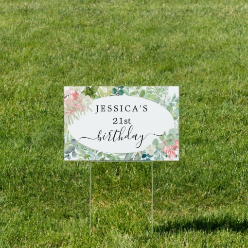 Drive-by Birthday Pretty Greenery Yard Sign | Zazzle