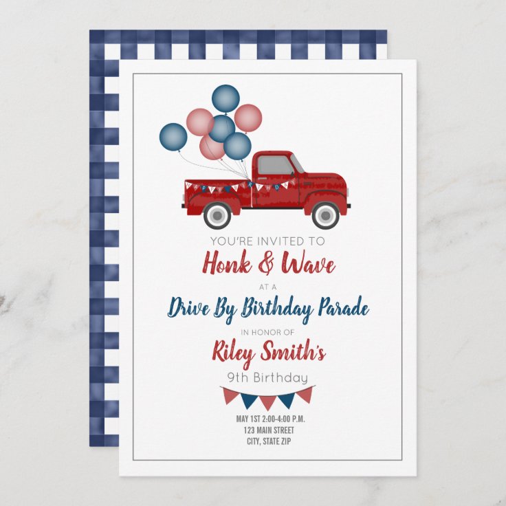 Drive By Birthday Social Distancing Party Red Invitation | Zazzle