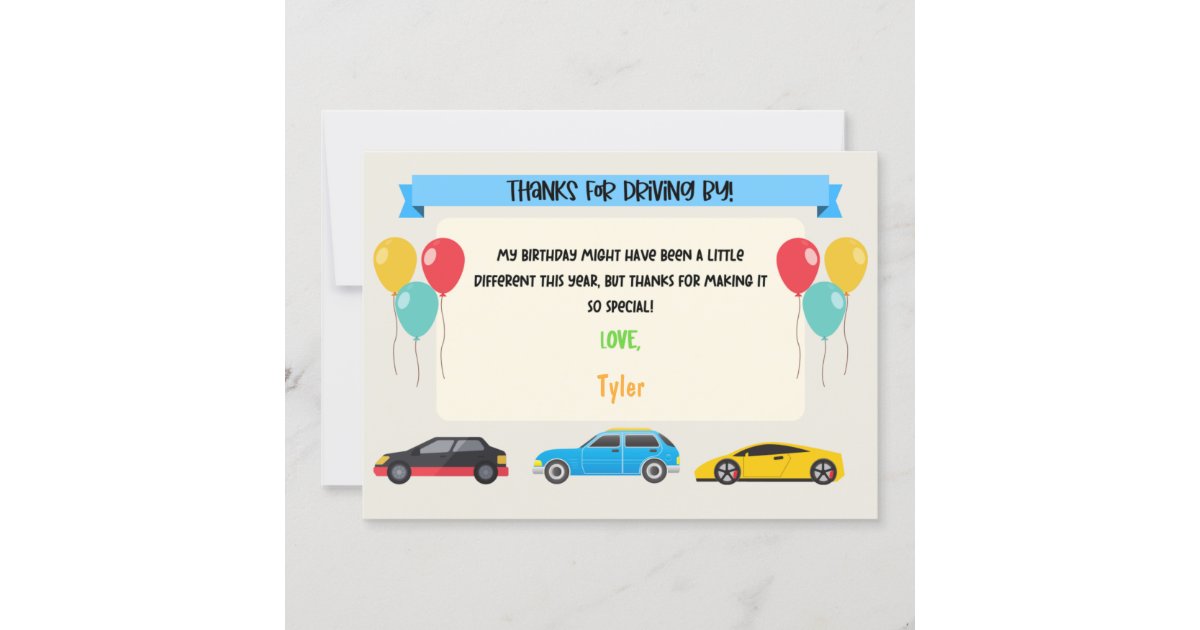 Drive By Birthday Thank You Card | Zazzle