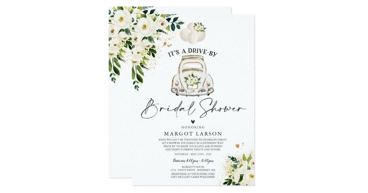Drive By Bridal Shower Invitation White Floral | Zazzle.com