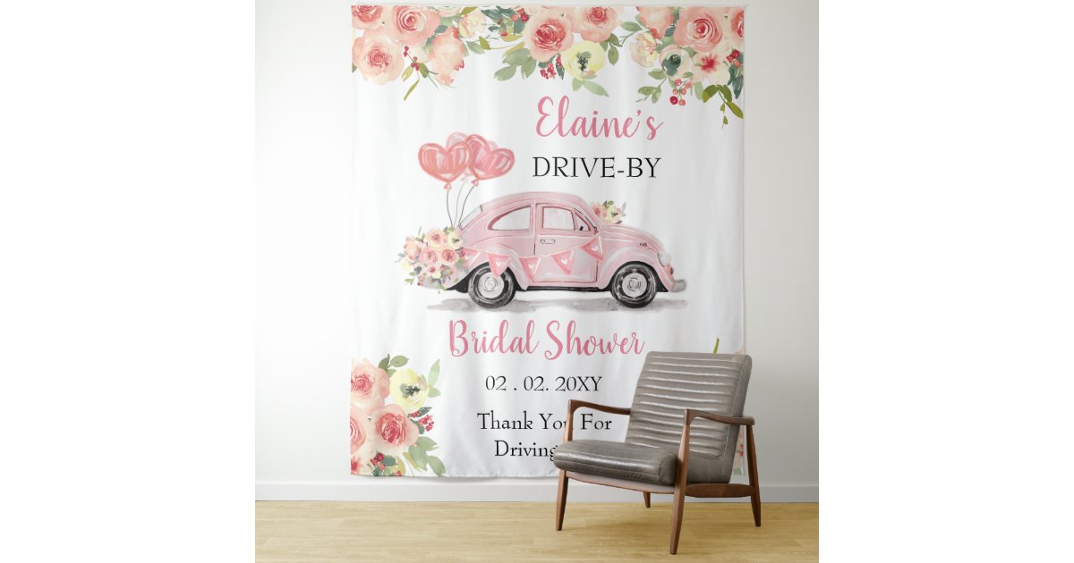 Drive By Floral Pink Drive Through Shower Backdrop | Zazzle