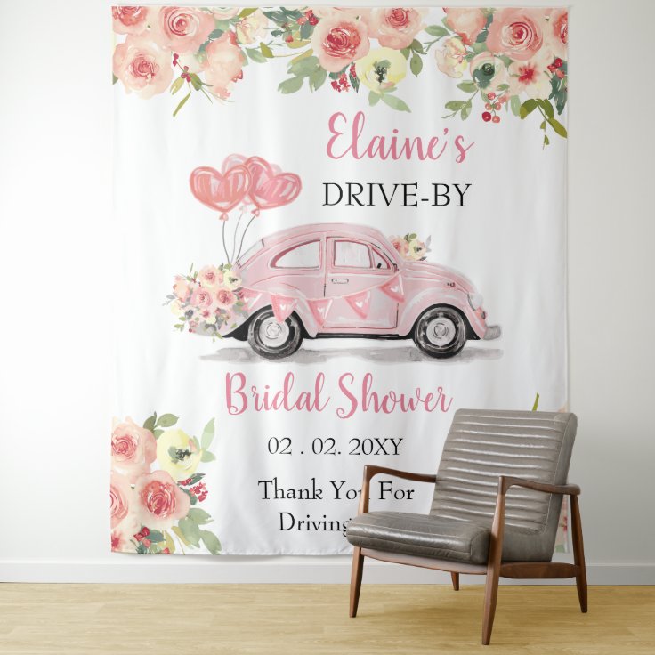 Drive By Floral Pink Drive Through Shower Backdrop | Zazzle