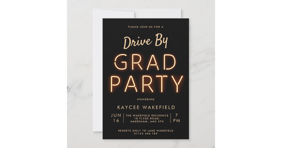 Drive By Grad Party Neon Lights Photo Invitation | Zazzle