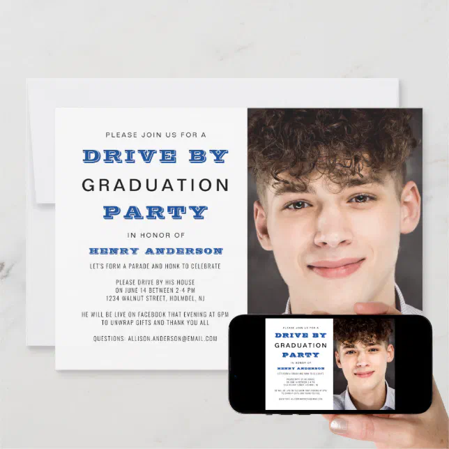 Drive By Graduation Party Simple Photo Invitation | Zazzle