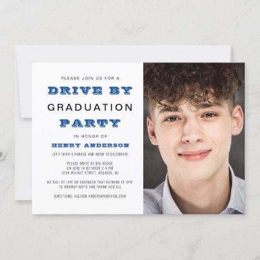Drive By Graduation Party Simple Photo Invitation | Zazzle