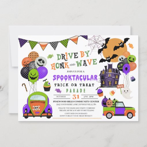 Drive By Halloween Trick or Treat Parade Invitation | Zazzle