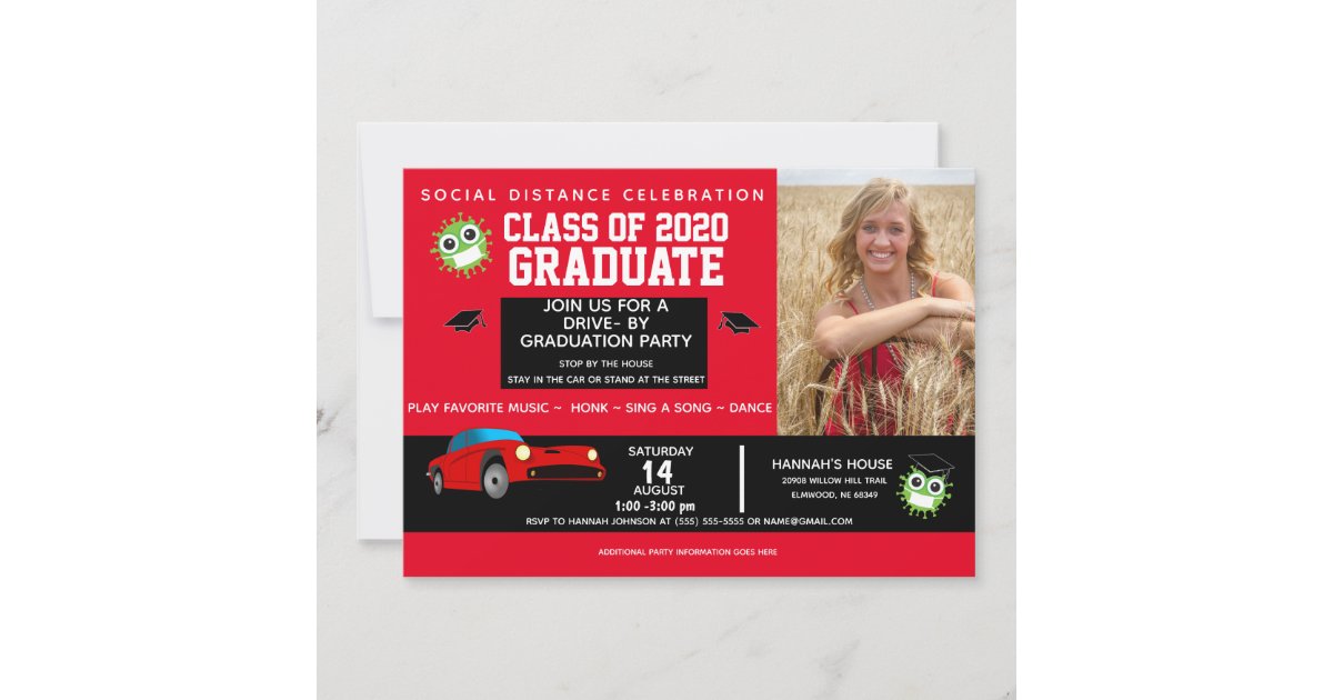 Drive By Party, 2020 Red Graduation Announcements | Zazzle