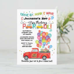 Drive by Truck BIrthday Party Parade Invitation | Zazzle