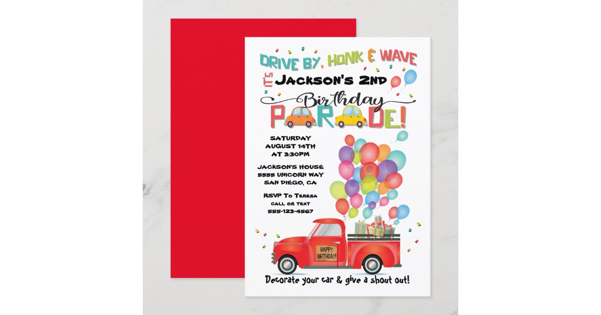 Drive by Truck BIrthday Party Parade Invitation | Zazzle
