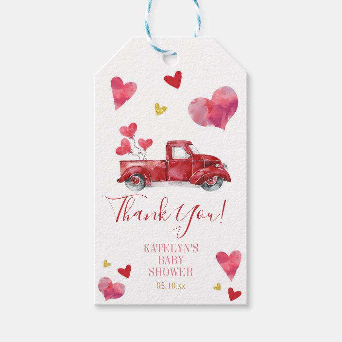 Drive By Valentine Baby Shower with Hearts Gift Tags | Zazzle.com
