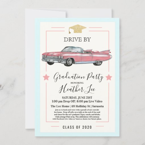 Drive By Virtual Female Graduation Party Invitation | Zazzle