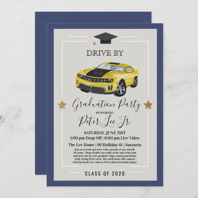 Drive By Virtual Male Graduation Party Invitation | Zazzle