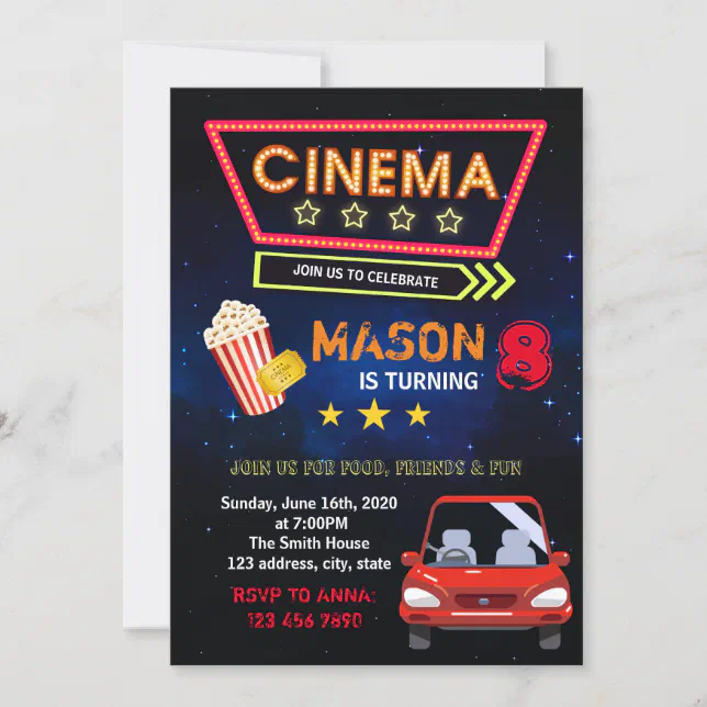 Drive in movie party invitation | Zazzle