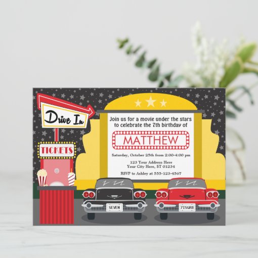 Drive In Movie Party Invitation | Outdoor Movie | Zazzle